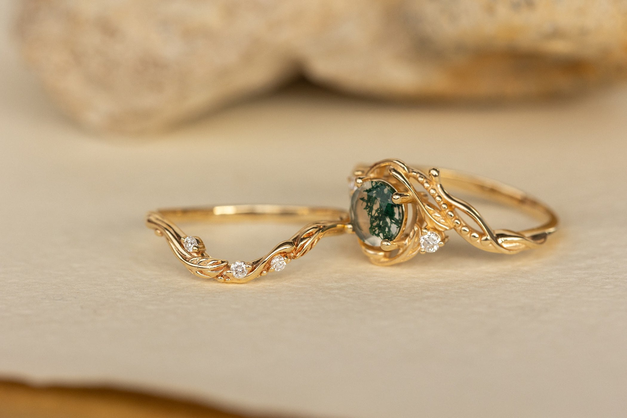 1 Carat Moss Agate Engagement Ring | 14K 18K Gold Rings – Eden Garden Jewelry™