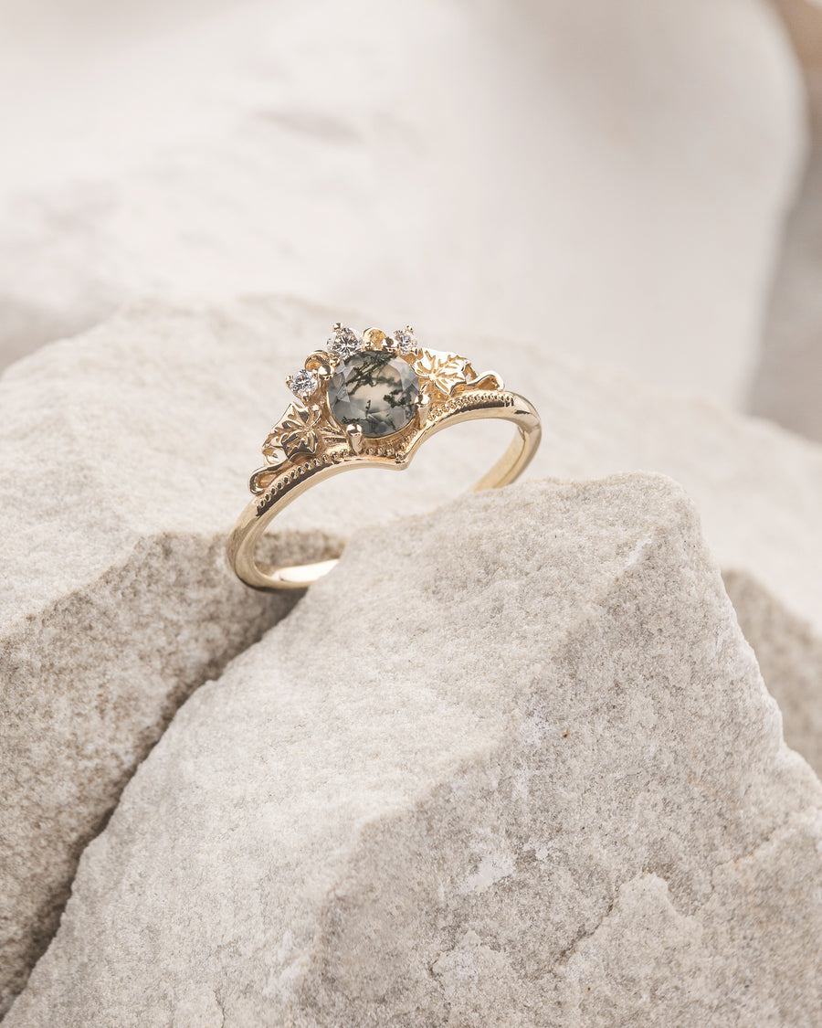 Round Moss Agate Bridal Ring Set | Diamond Tiara Rings – Eden Garden ...