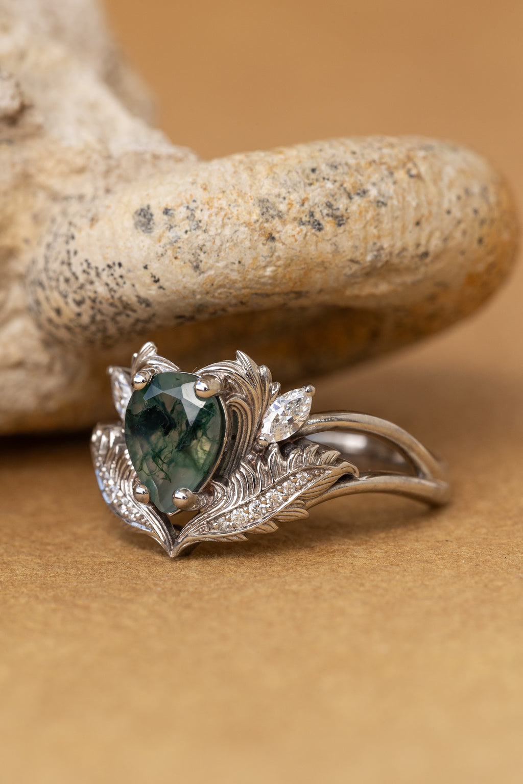 READY TO SHIP: Adonis ring in 14K or 18K white gold, pear cut moss ...