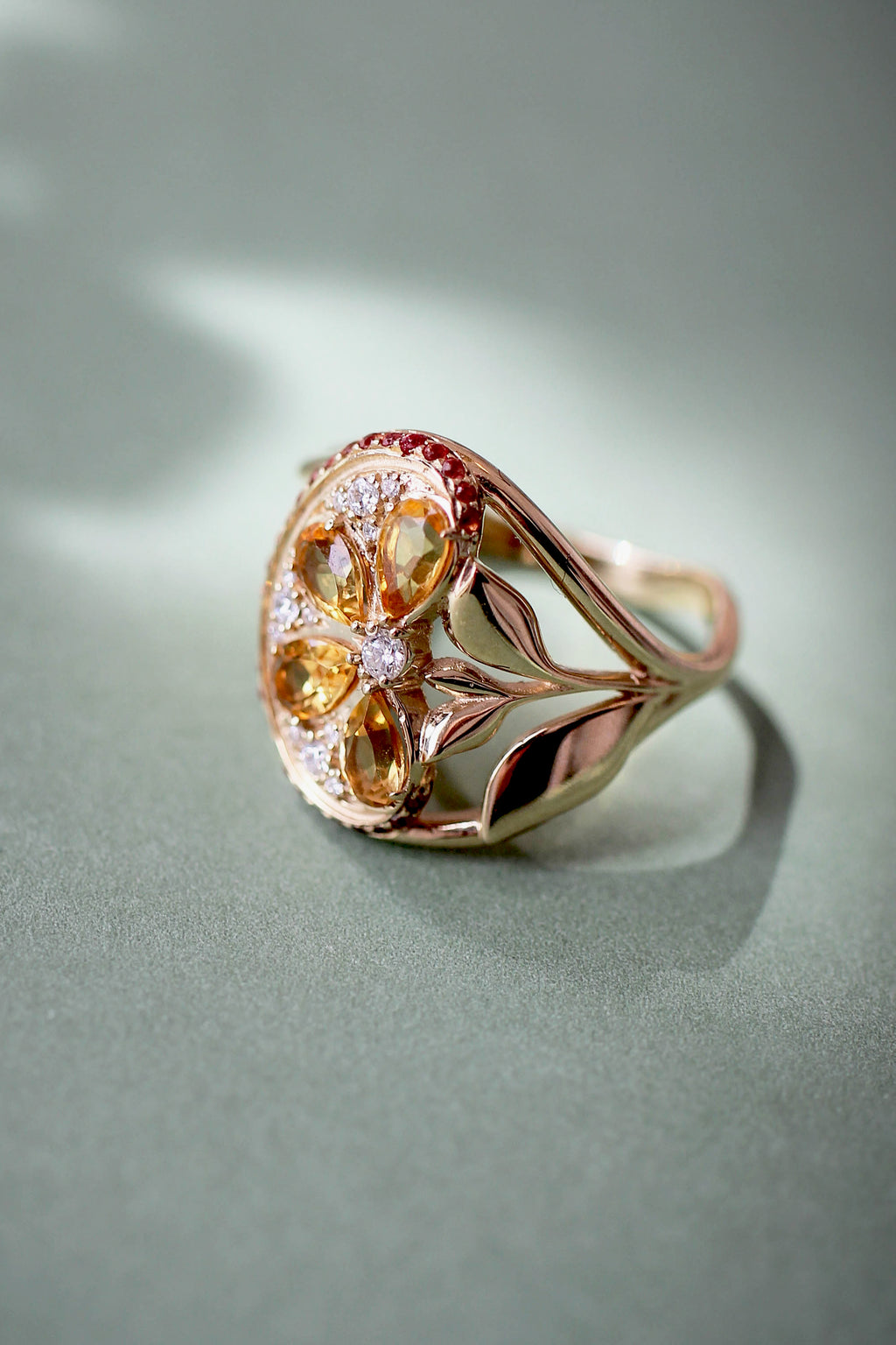 Orange slice ring with citrine, diamonds and sapphires | Eden Garden ...