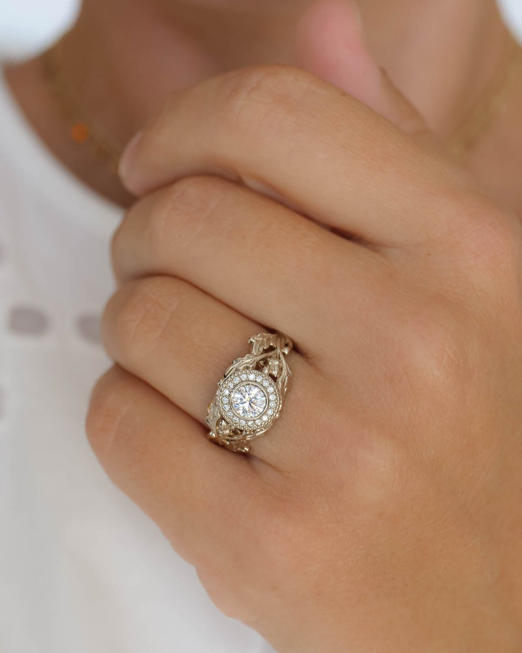 Celtic engagement ring with lab grown diamond, diamond halo engagement ...