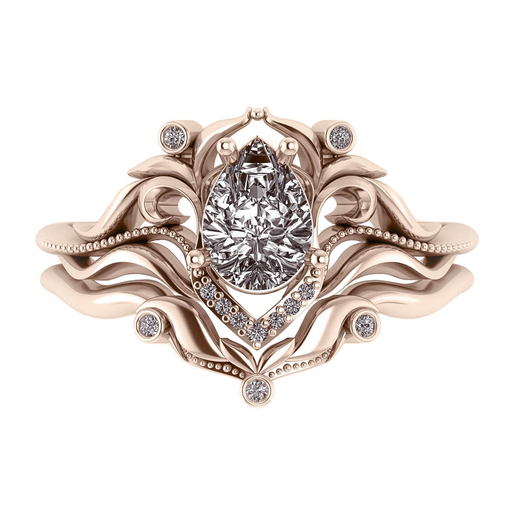 Lida small | custom bridal ring set for pear cut gemstone | Eden Garden ...
