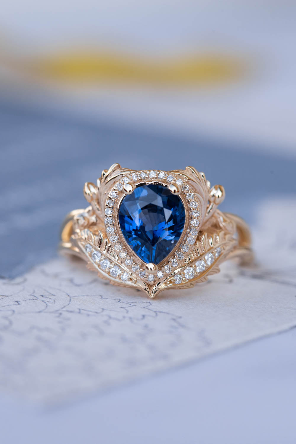 Dark Blue Natural Sapphire Engagement Ring | Diamond Halo Ring – Eden ...